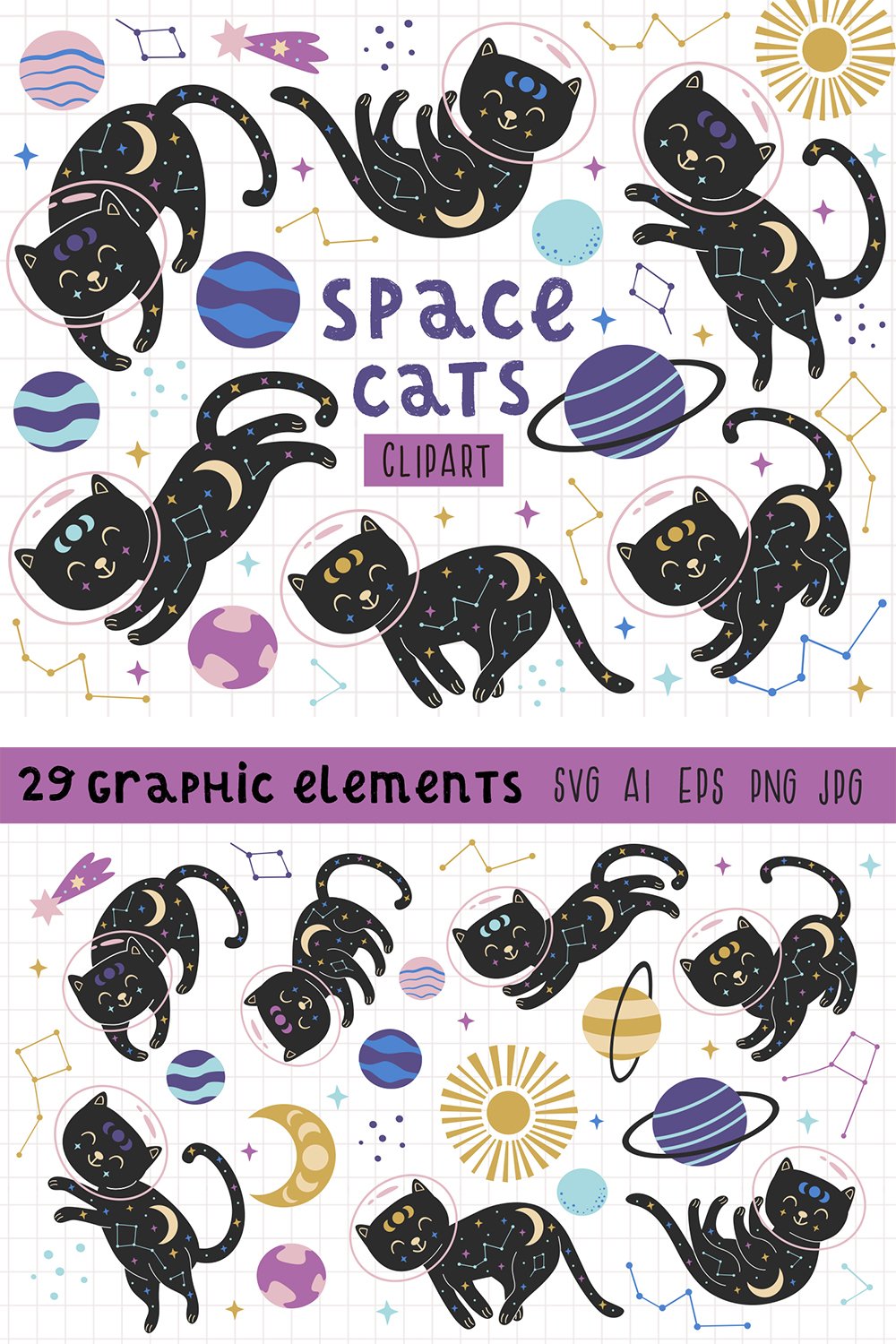 Celestial Cat Svg, Space Vector, Boho Kitten svg, Moon svg,