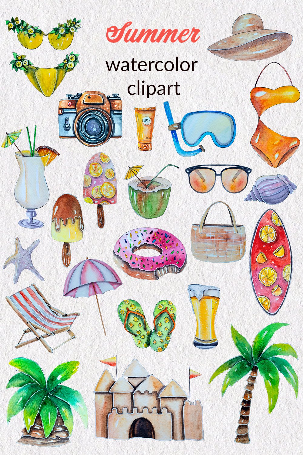 Summer watercolor clipart Tropical beach clipart png