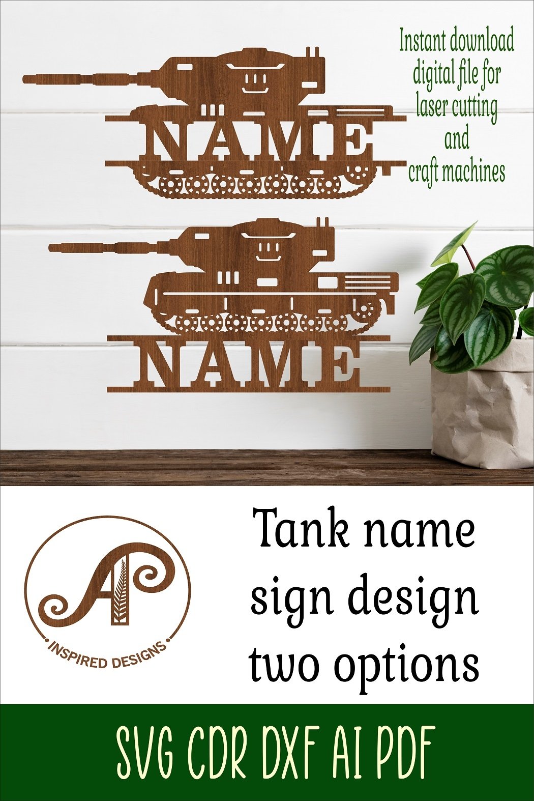 Tank Name sign svg laser cut template, wall art