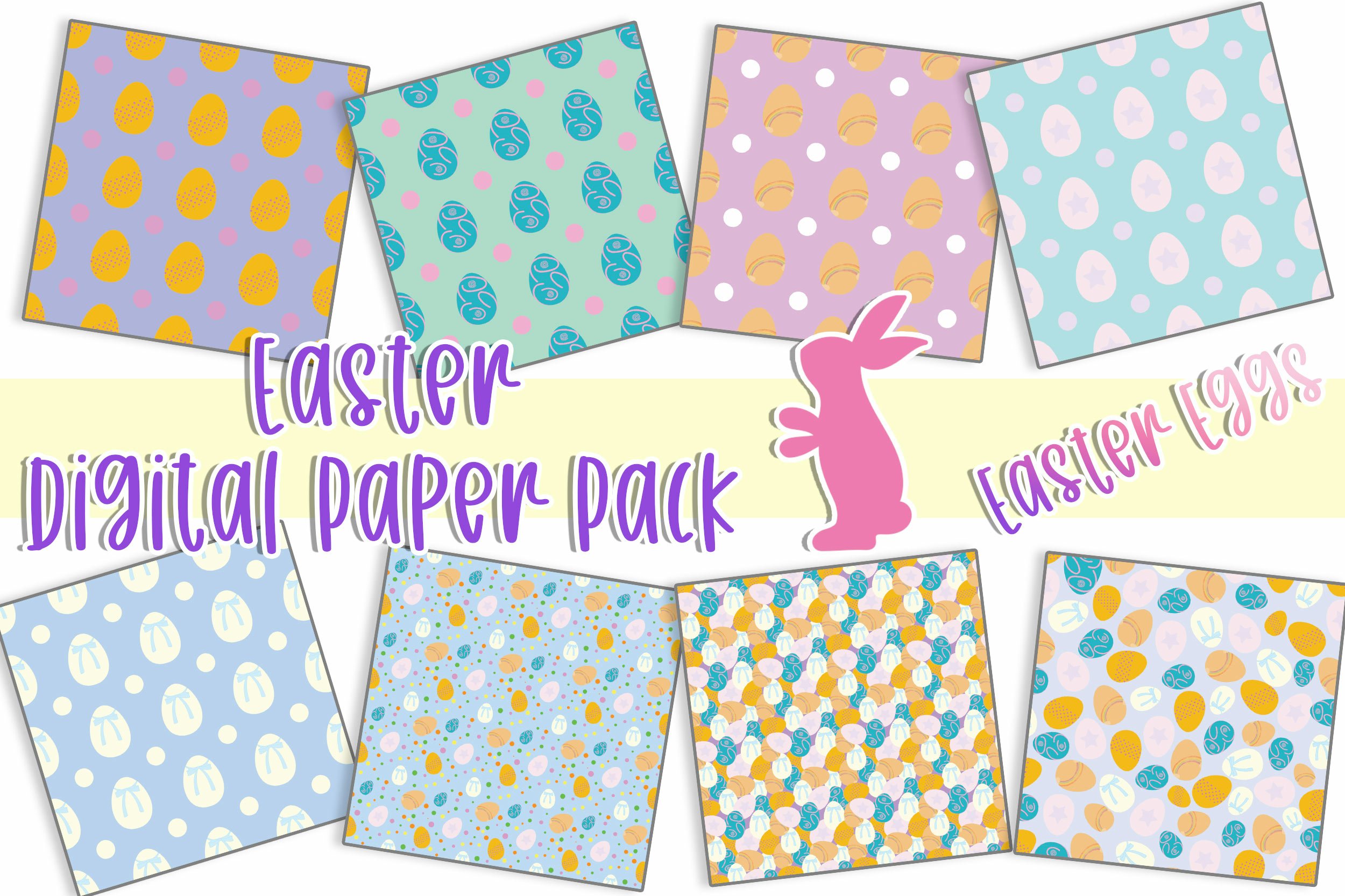 Cute Easter Eggs Digital Paper Background Seamless Patterns
