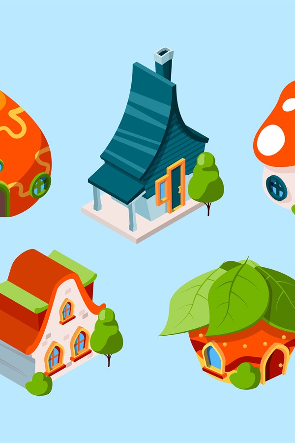 Fairytale house isometric. Fantasy buildings for 3d games ca