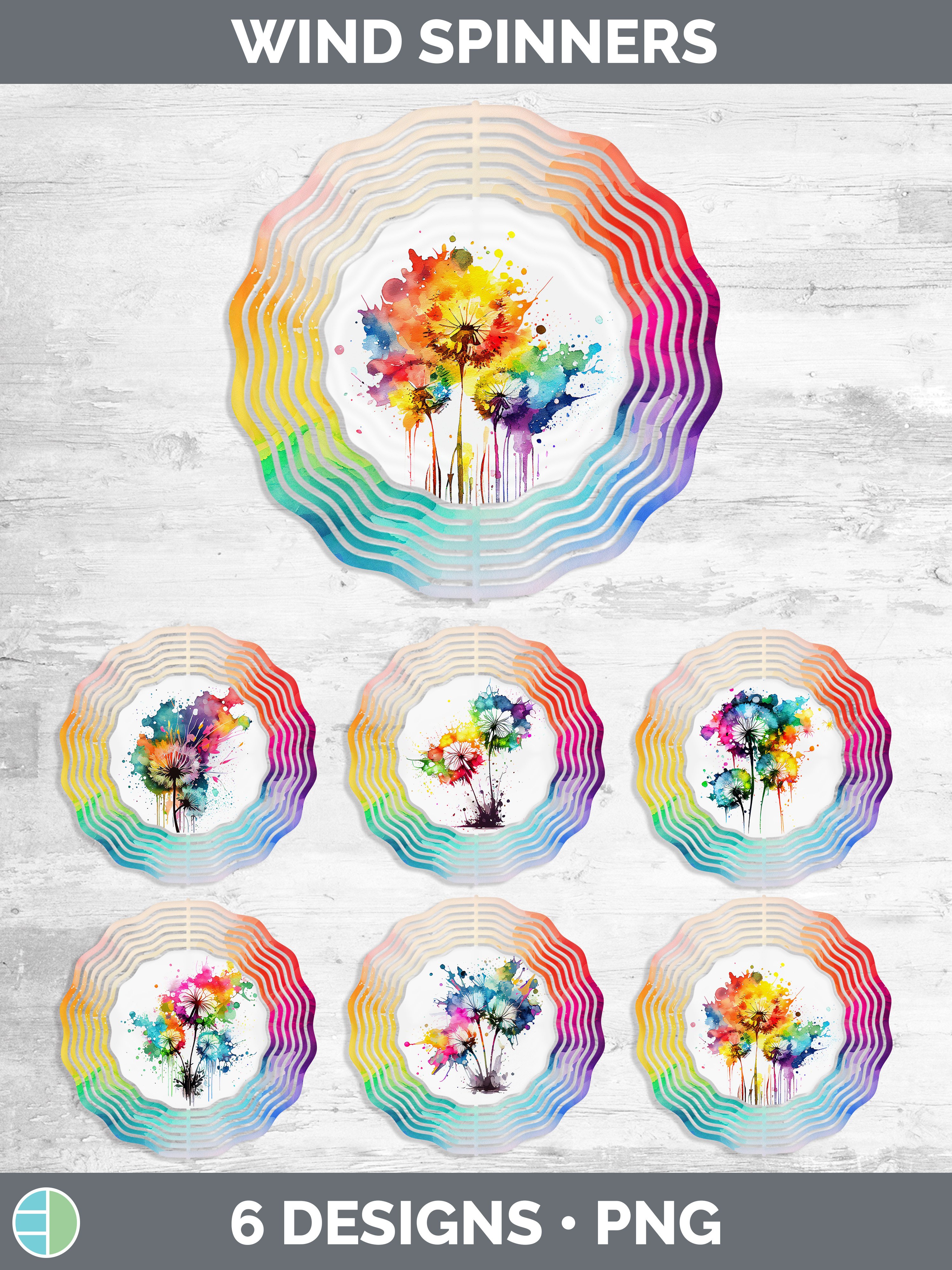 Rainbow Dandelion Flowers Wind Spinner | Sublimation Spinner