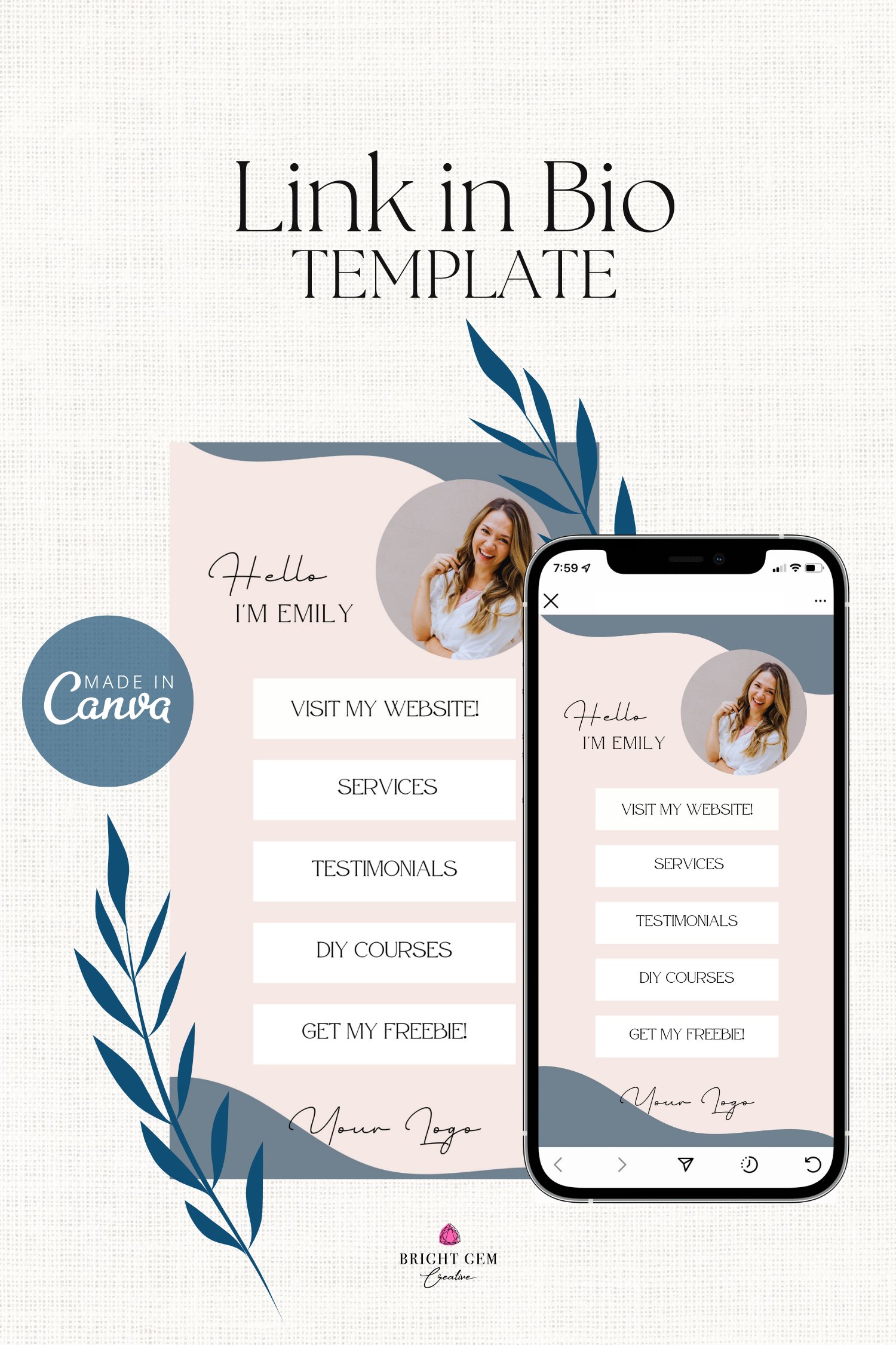 Modern Maker instagram link in bio template, edit in Canva