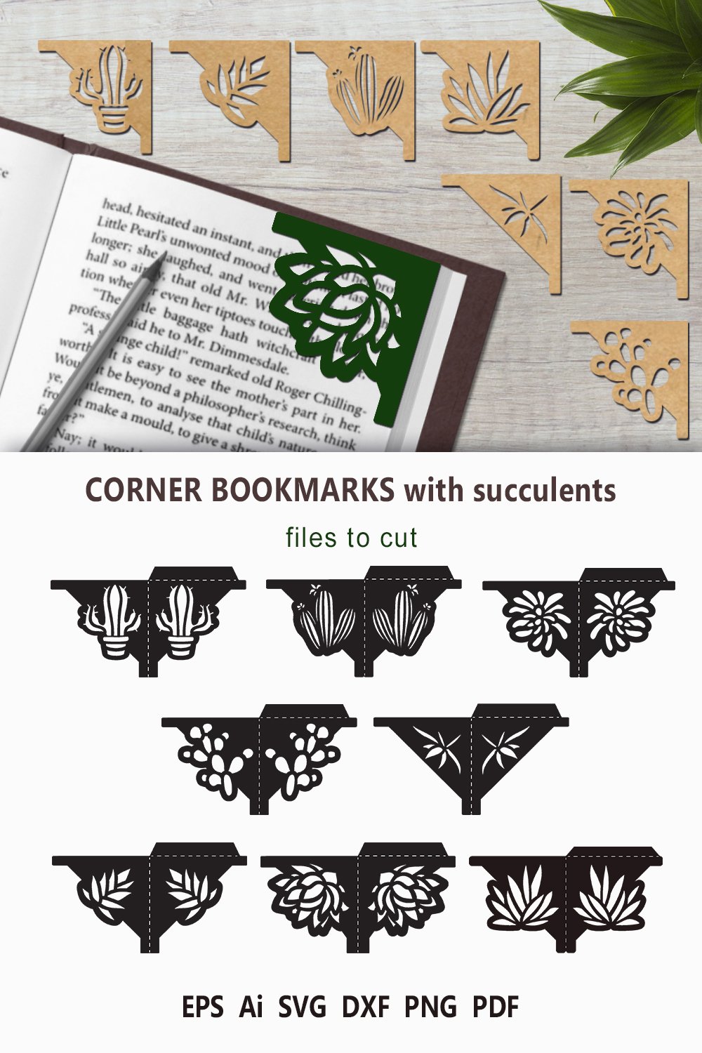 Corner bookmarks with succulents