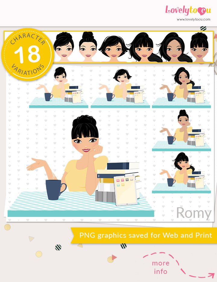 Asian student woman, avatar clipart, LVX23 Romy