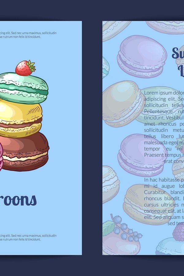 Vector card or brochure template for sweet or pastry shop wi