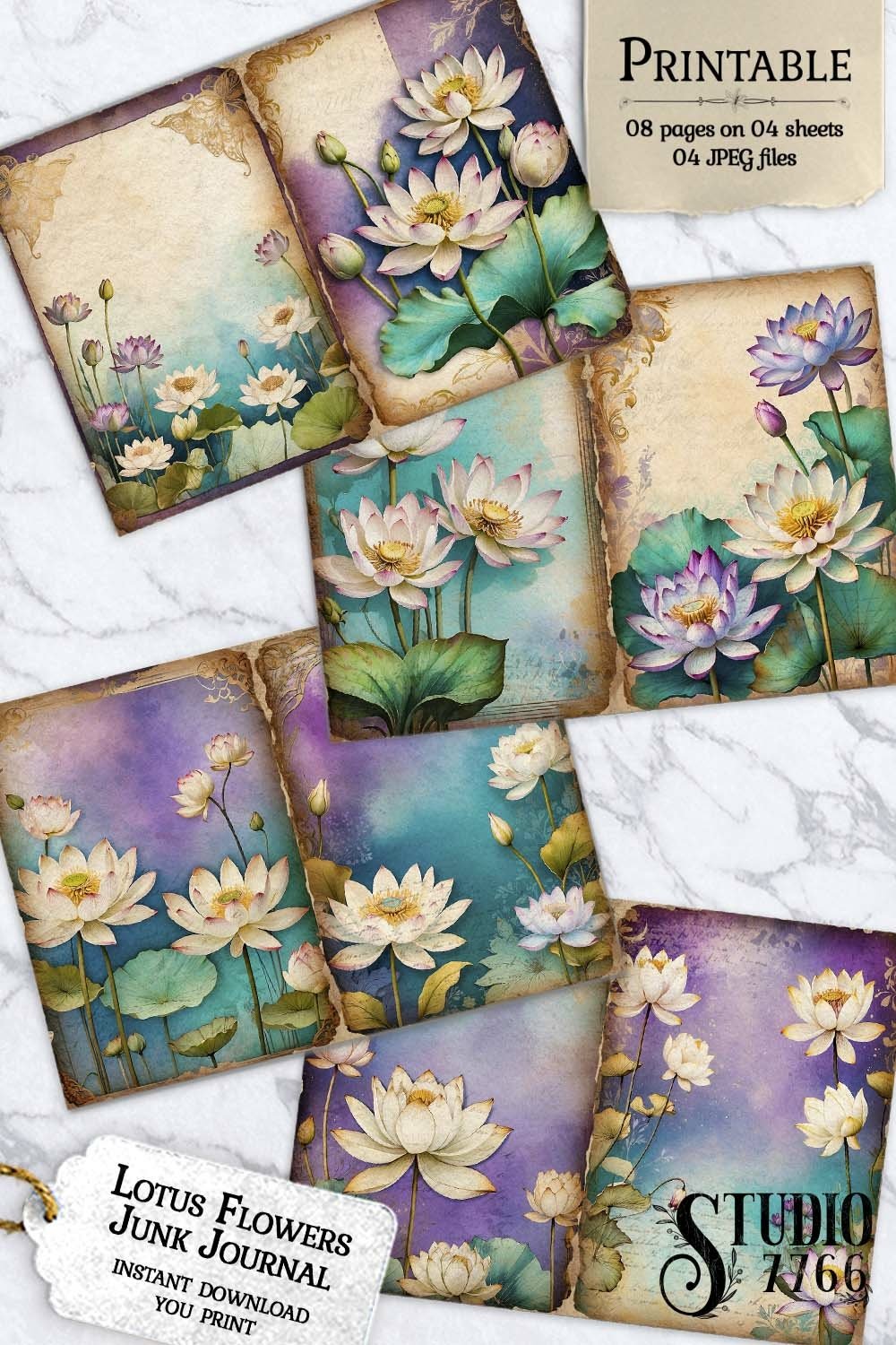 Lotus Flowers Junk Journal Pages