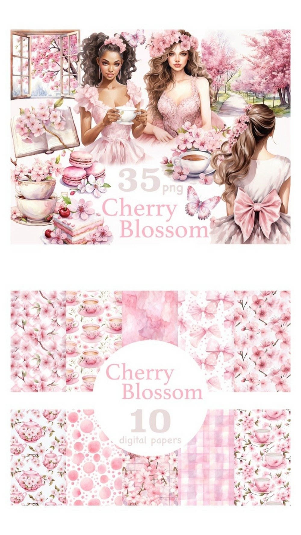 Cherry Blossom Digital Paper | Spring Patterns Bundle