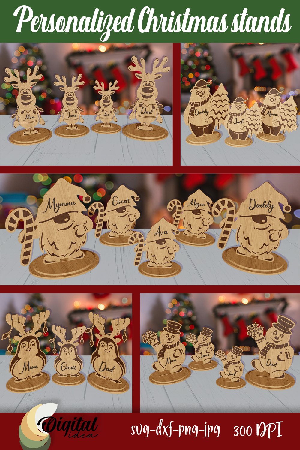 Personalized Christmas Stands Bundle Laser Cut. Decor 3D.