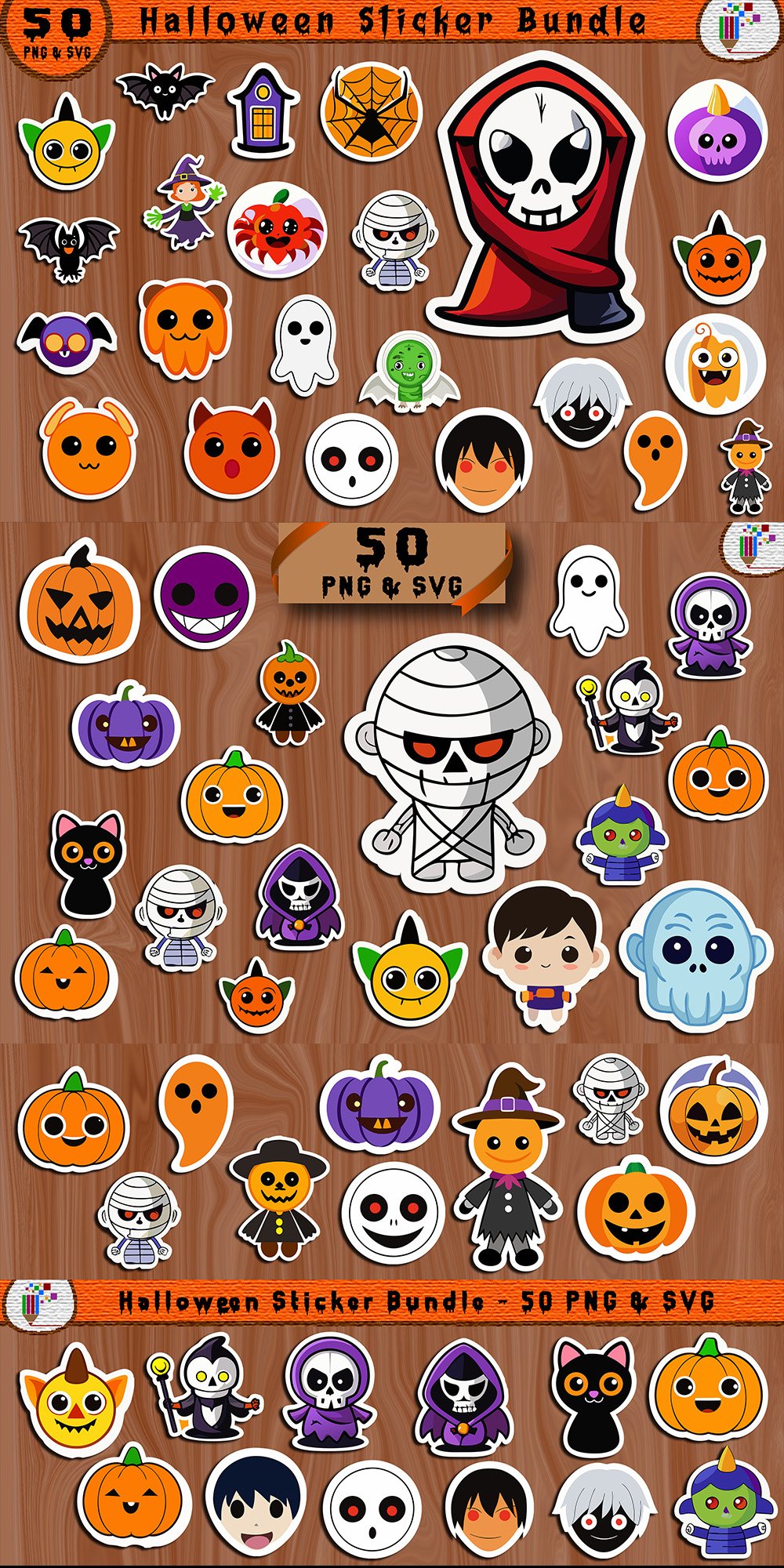 Halloween Sticker Bundle Printable Stickers 50 PNG (4622963)