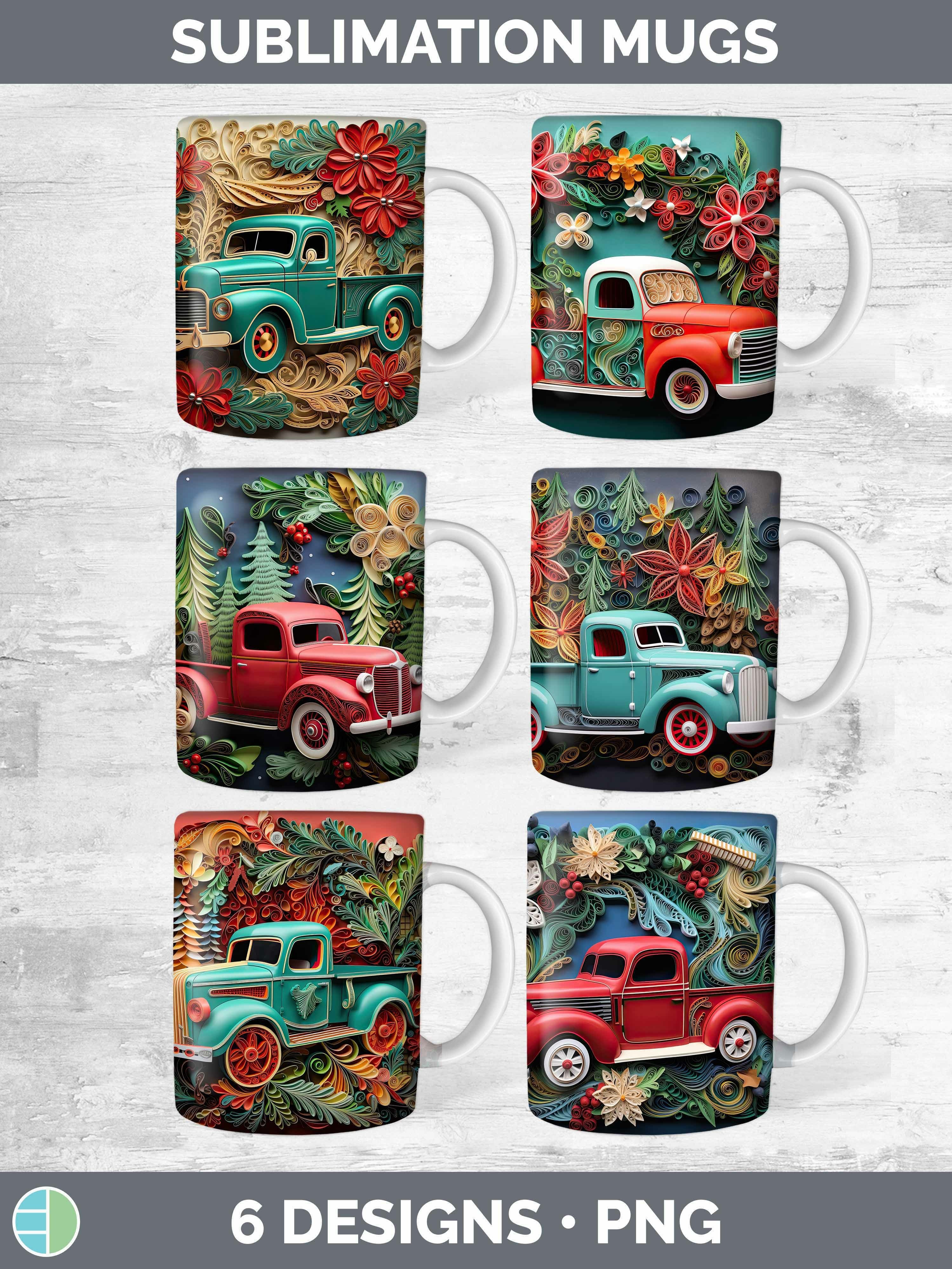3D Vintage Truck Mug Wrap | Bundle Coffee Cup Designs
