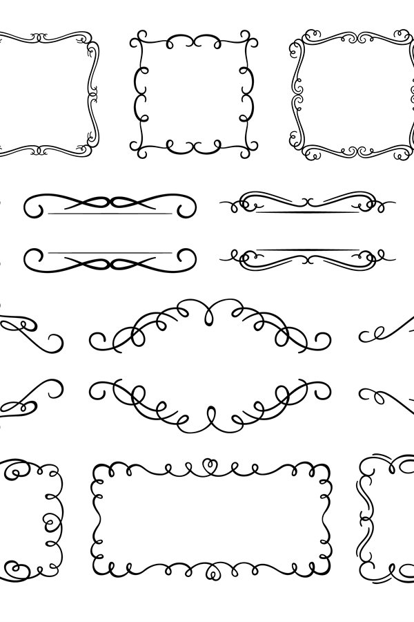 Calligraphy flourish frames. Vintage text frame decorated or