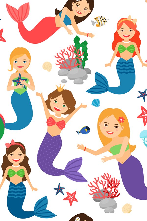 Mermaid seamless pattern on transparent background