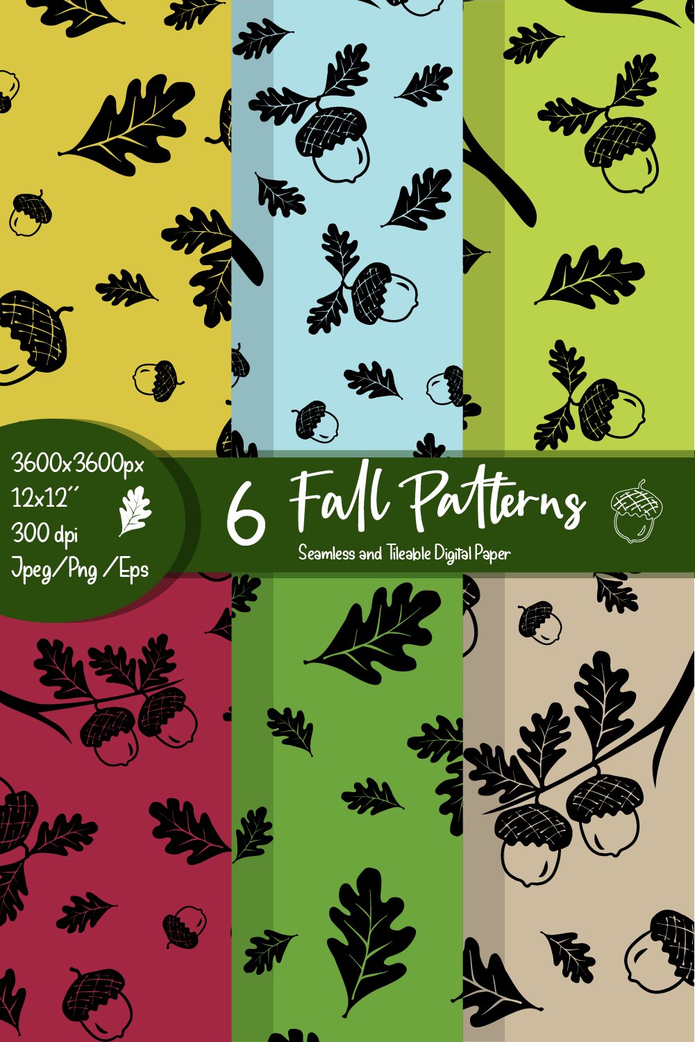 Fall digital paper with oak leaves and acorns (906840)