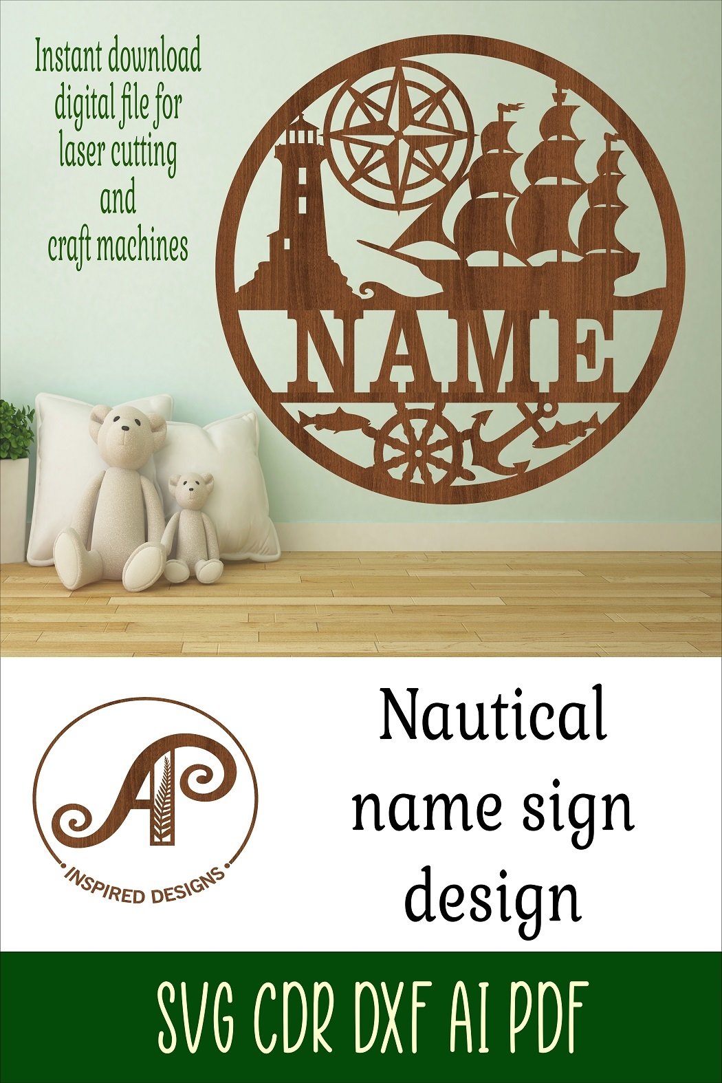 Nautical name sign svg laser cut template