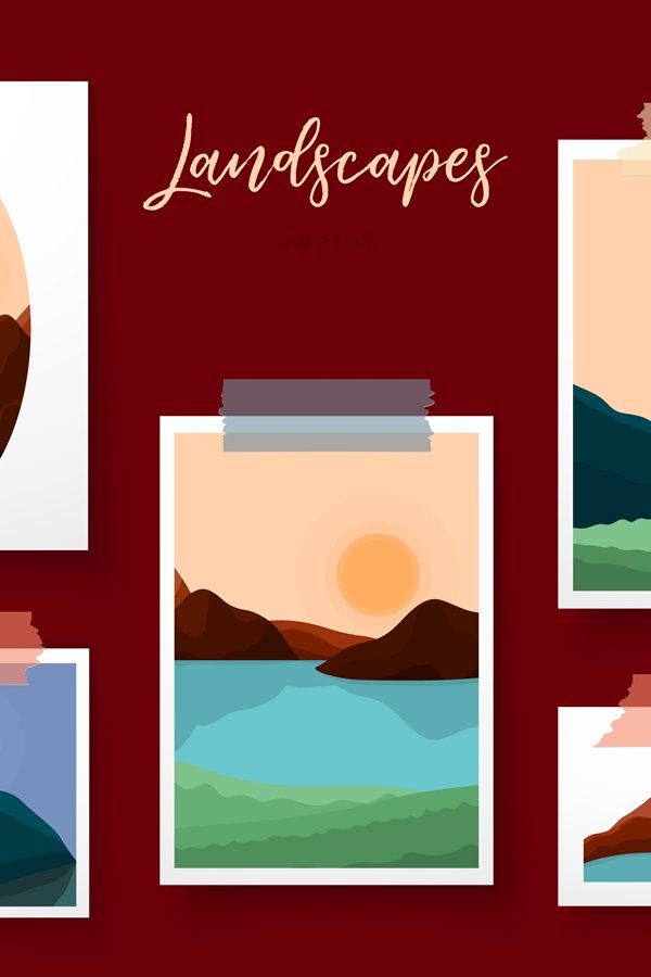 Contemporary landscape cards. Natural landscapes, mountain o