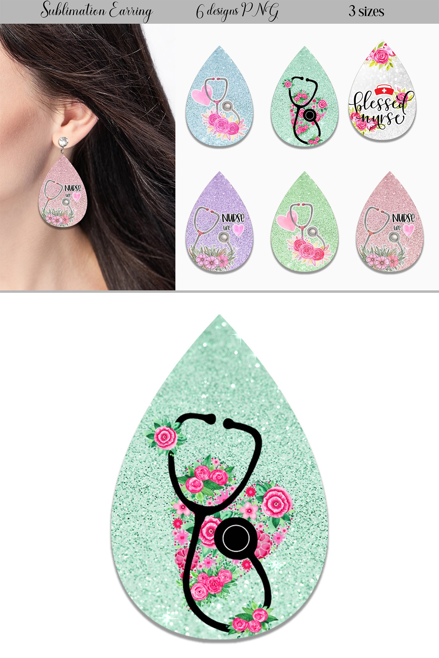 Nurse Teardrop Earrings | Earrings Sublimation Design