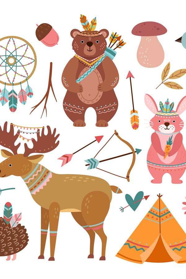 Woodland cute animal. Tribal fox, forest adventure child ani