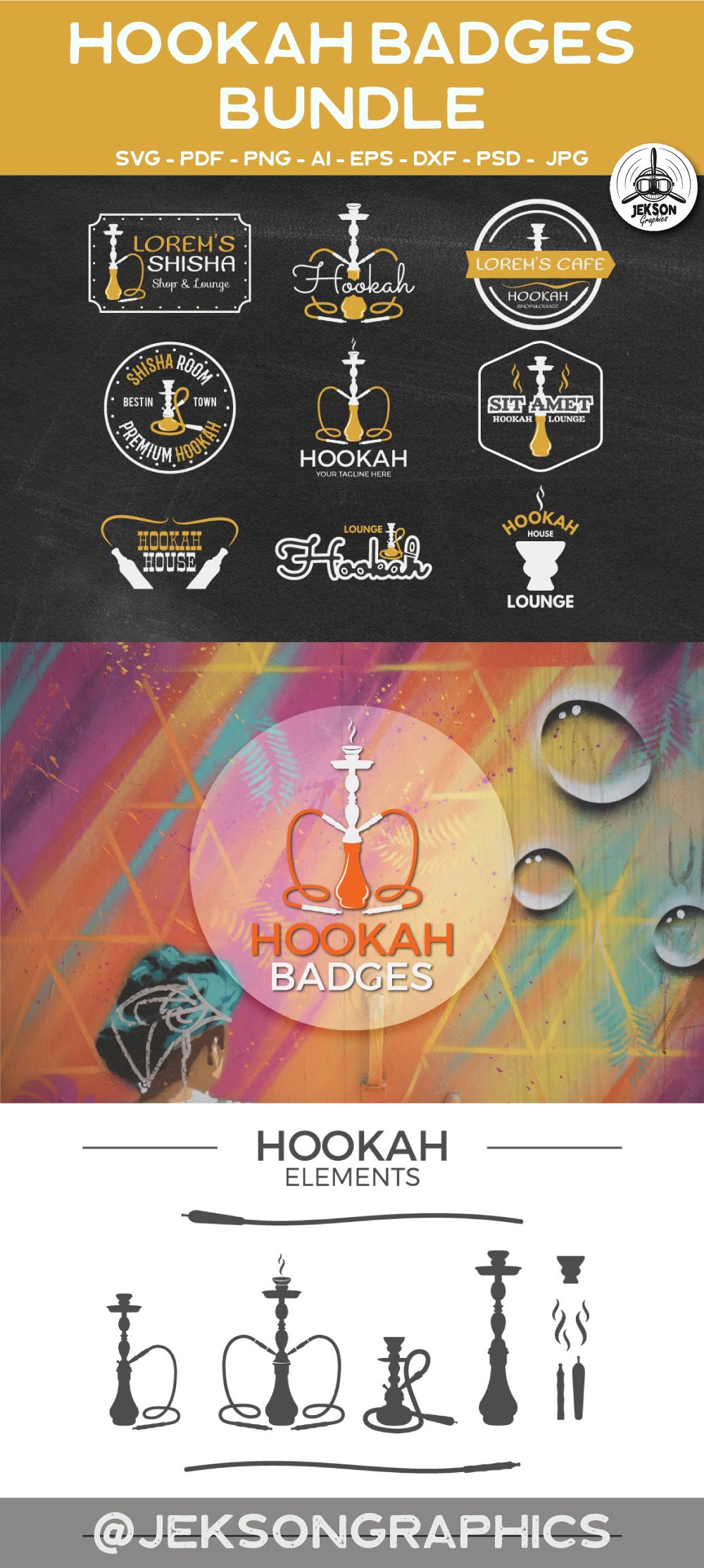 Hookah SVG Logo Bundle Lounge Shisha Café Badges dxf pdf
