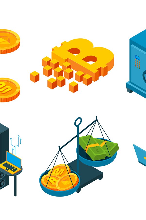 Crypto currency 3d icon. Business ico blockchain computer te