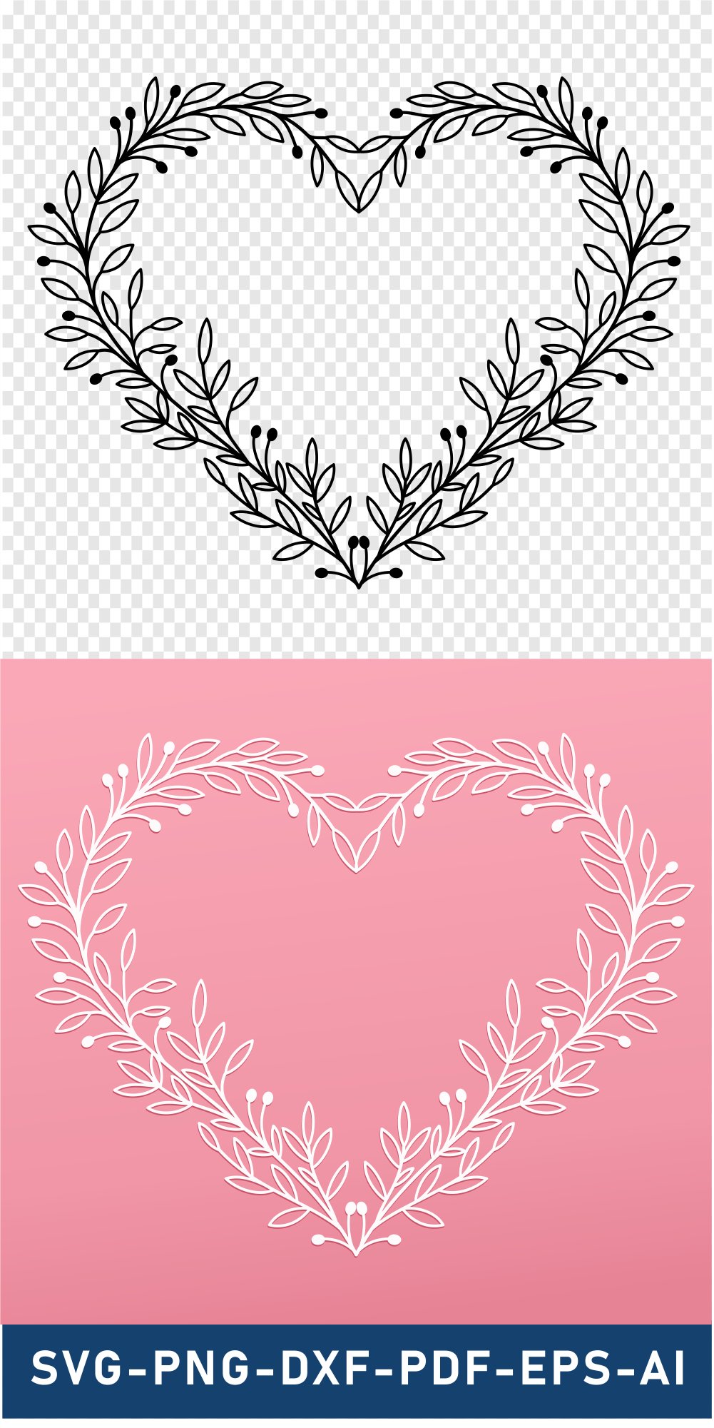 Line Art Floral Heart Frame SVG, Valentine, Love, Wedding