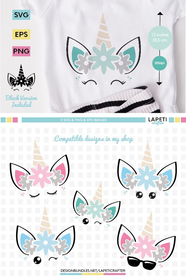 Unicorn floral head svg, unicorn birthday png, unicorn face