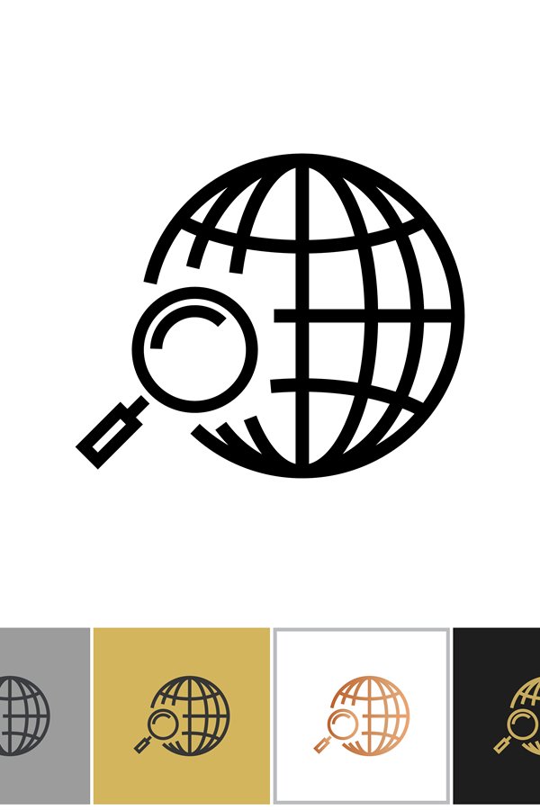 Globe search icon, web or internet search symbol