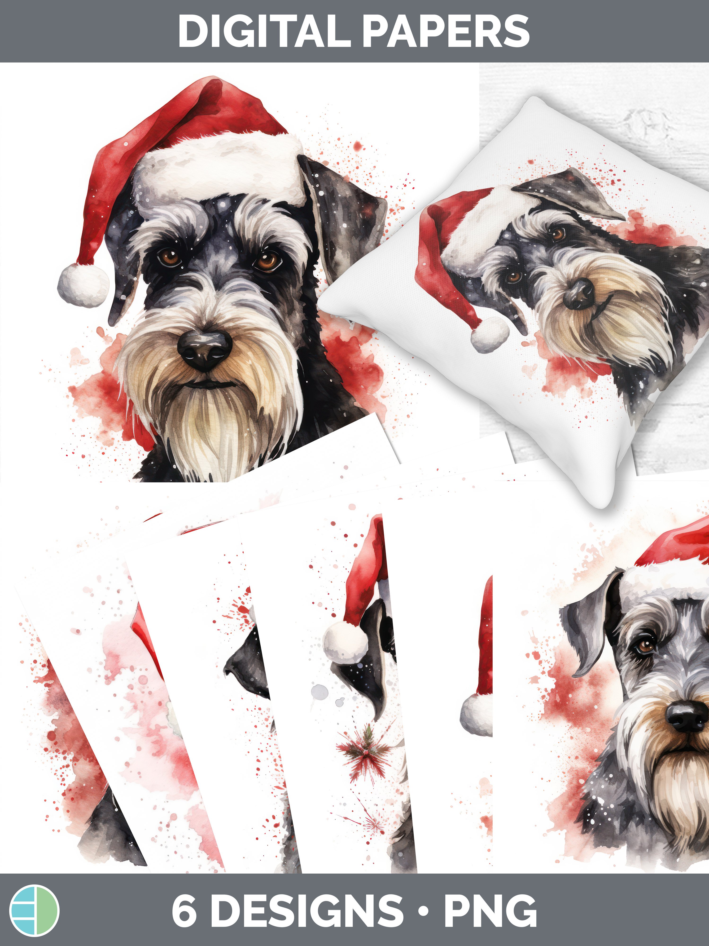 Christmas Santa Hat Standard Schnauzer Dog Paper Backgrounds