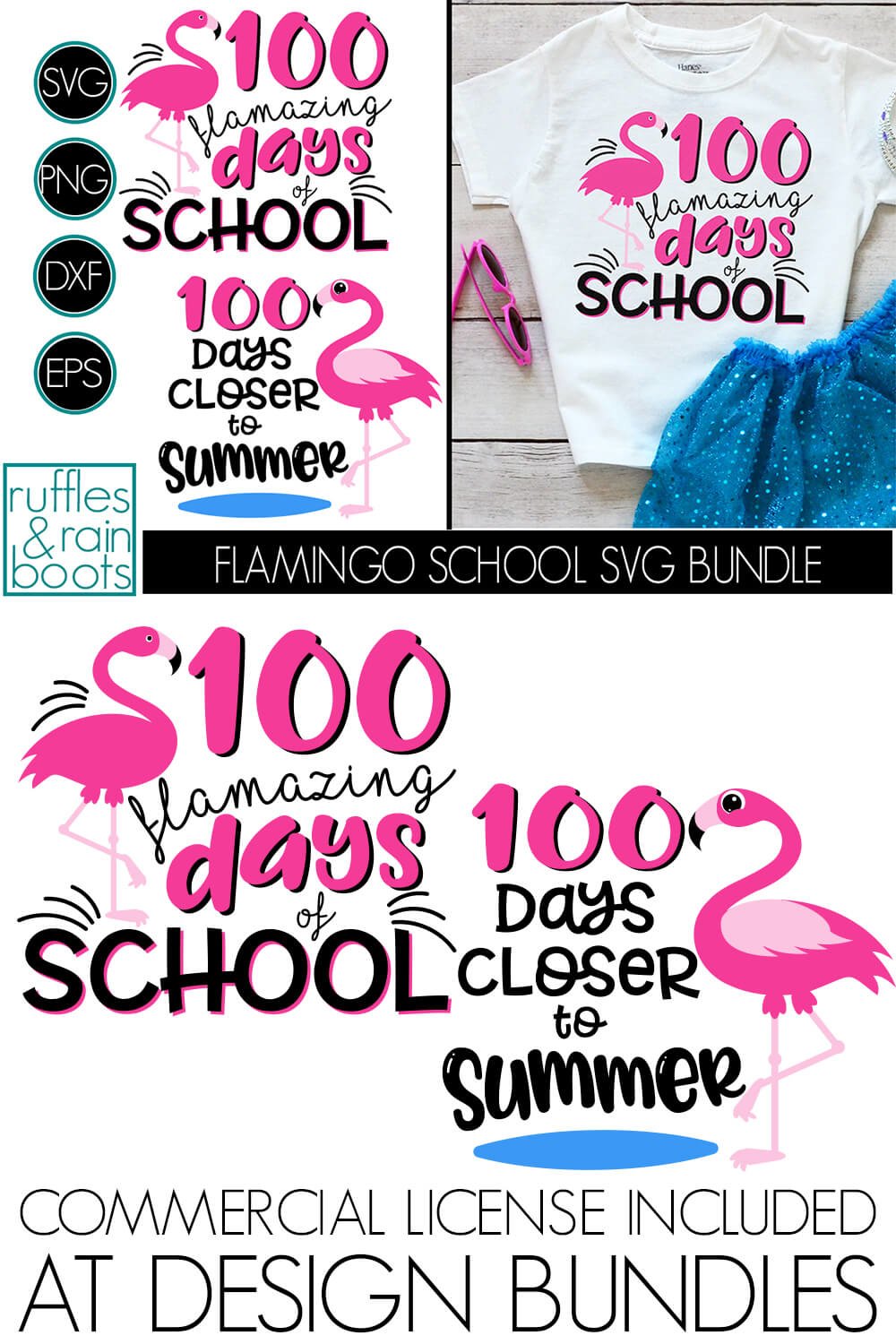 Flamingo SVG - 100 Days of School Flamingo Clipart and Cuts