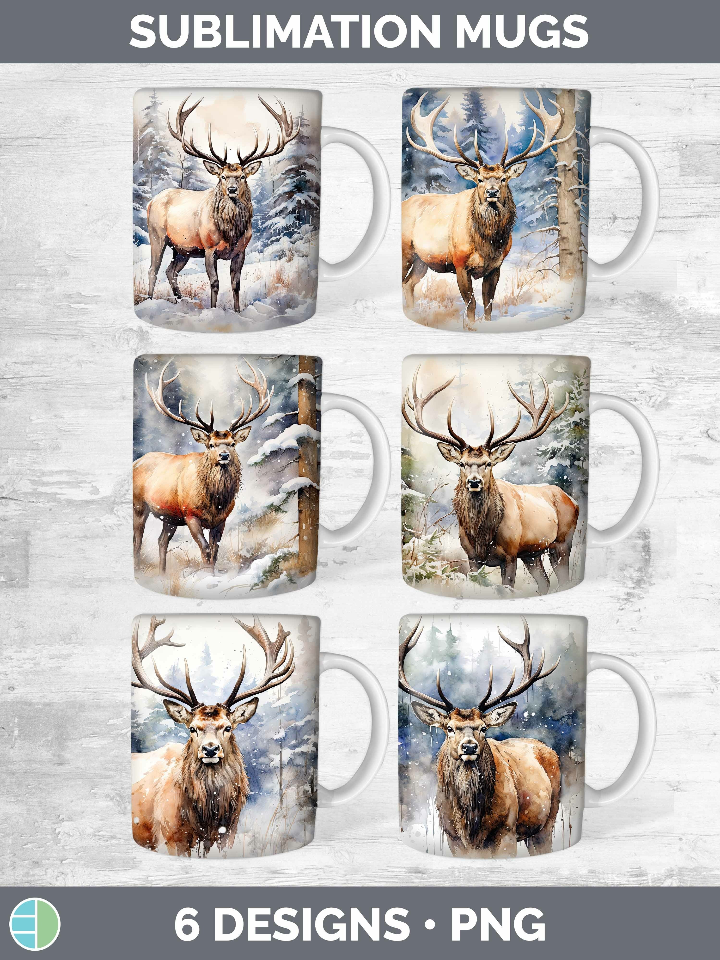 Watercolor Elk Mug Wrap | Bundle Coffee Cup Designs