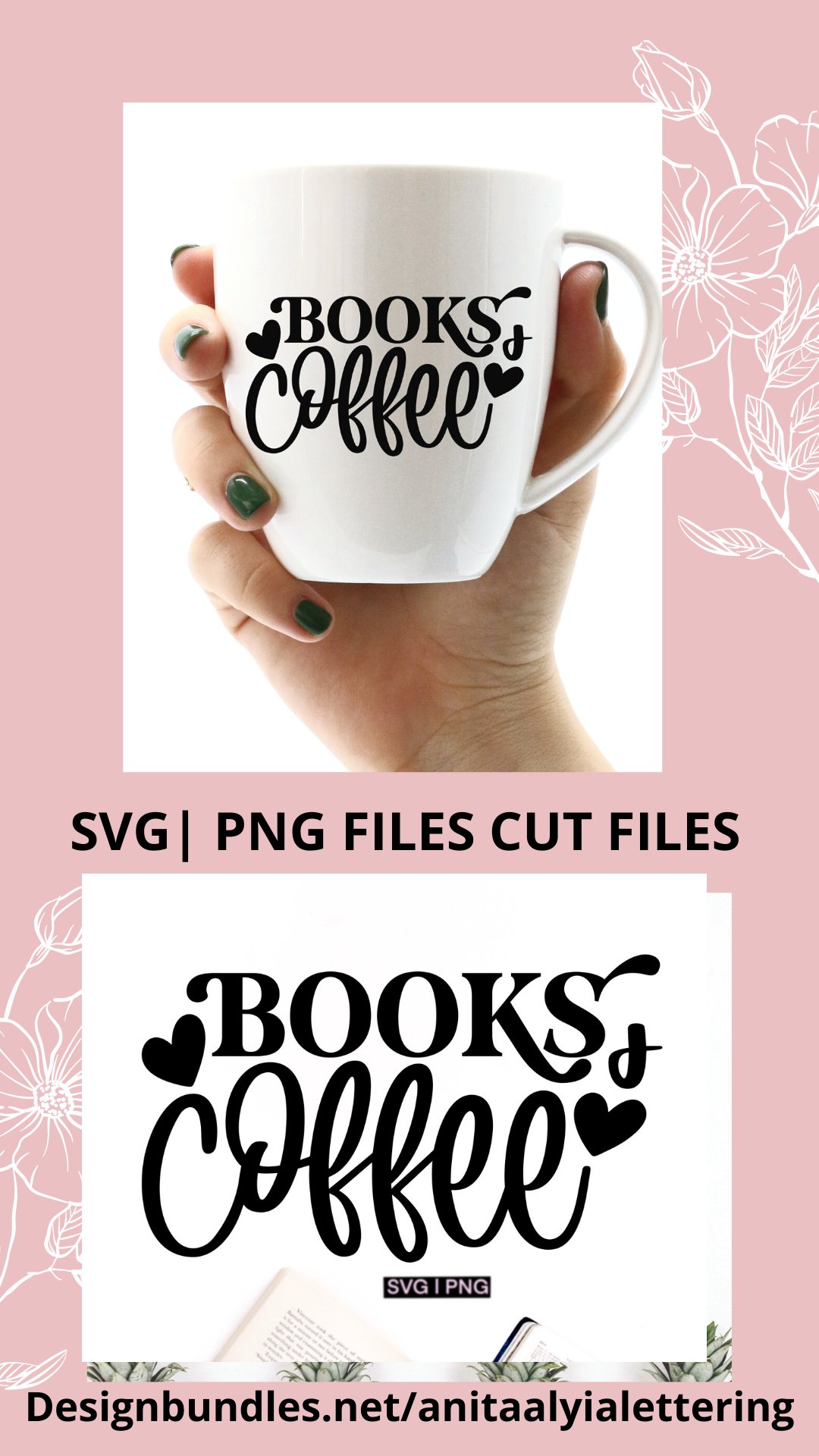 Books and coffee SVG | Reading mug SVG
