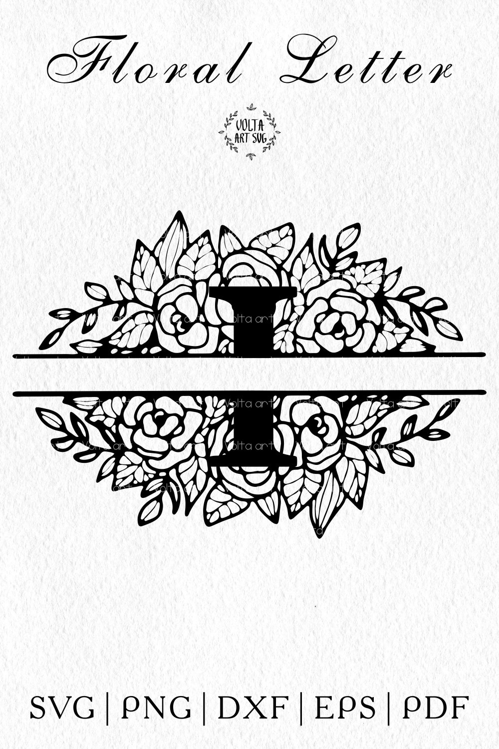 Floral Letter I svg, Flower Letter I, Split Monogram Letter
