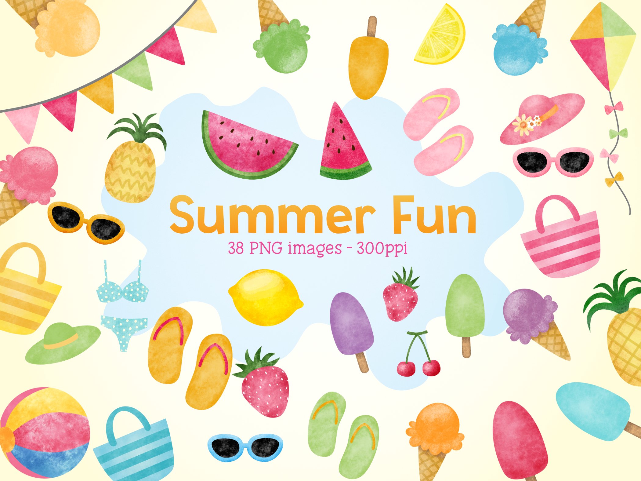 Summer Fun Watercolor Clip Arts (1428095)