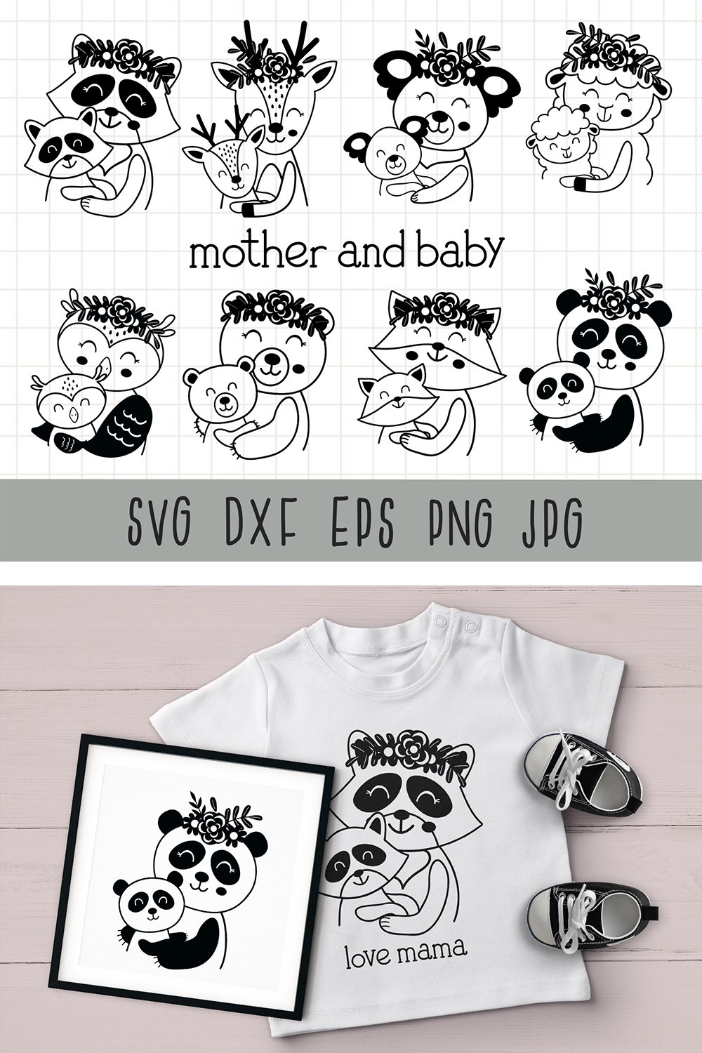 Mother and Baby Clipart, Family Clipart, Baby Animal Svg
