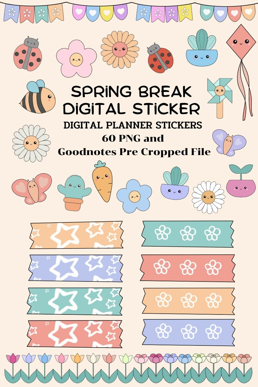 60 Spring Break Digital Stickers PNG & Goodnotes Pre Cropped