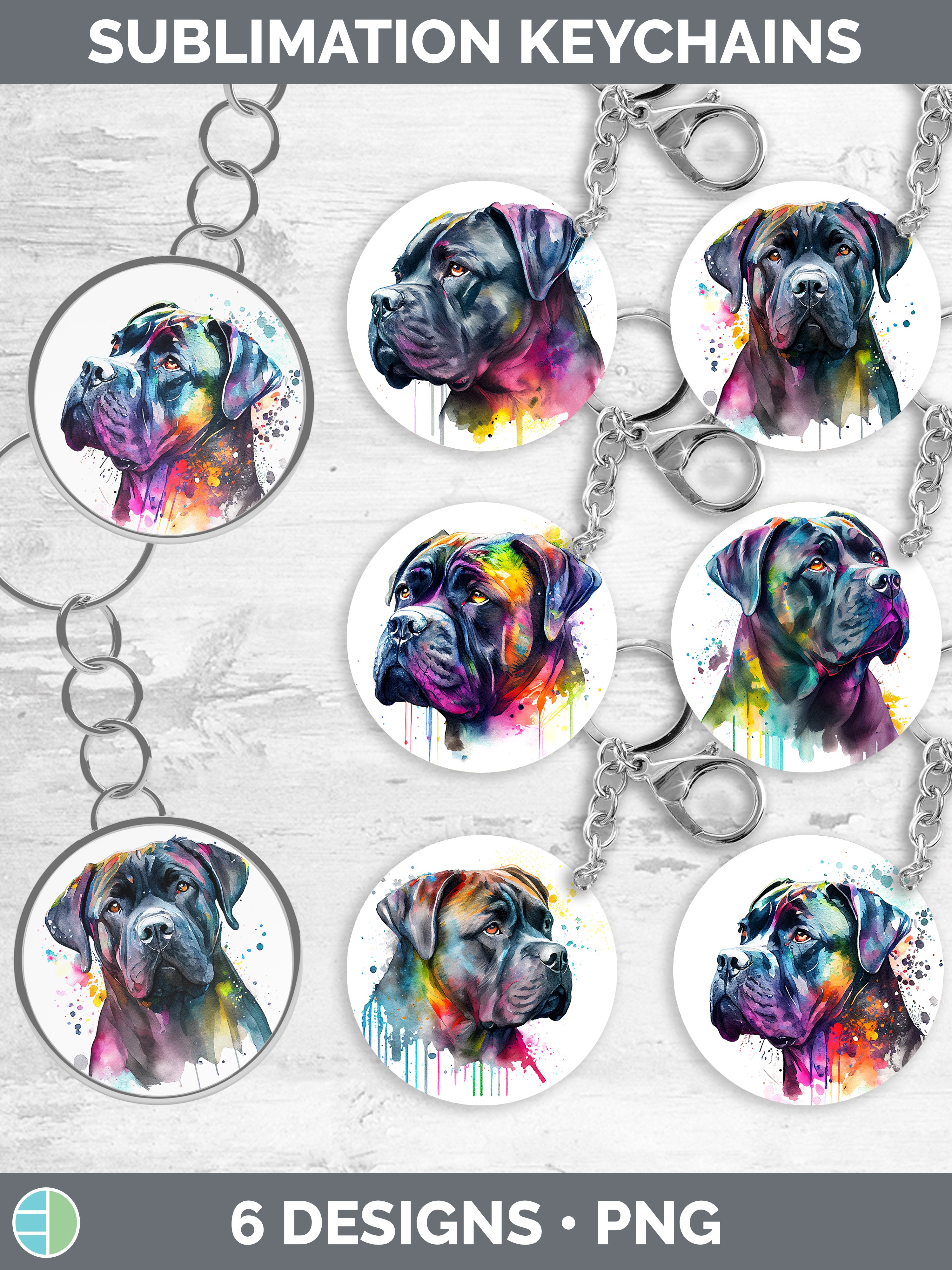 Rainbow Cane Corso Keychain | Sublimation KeyringDesigns Bun