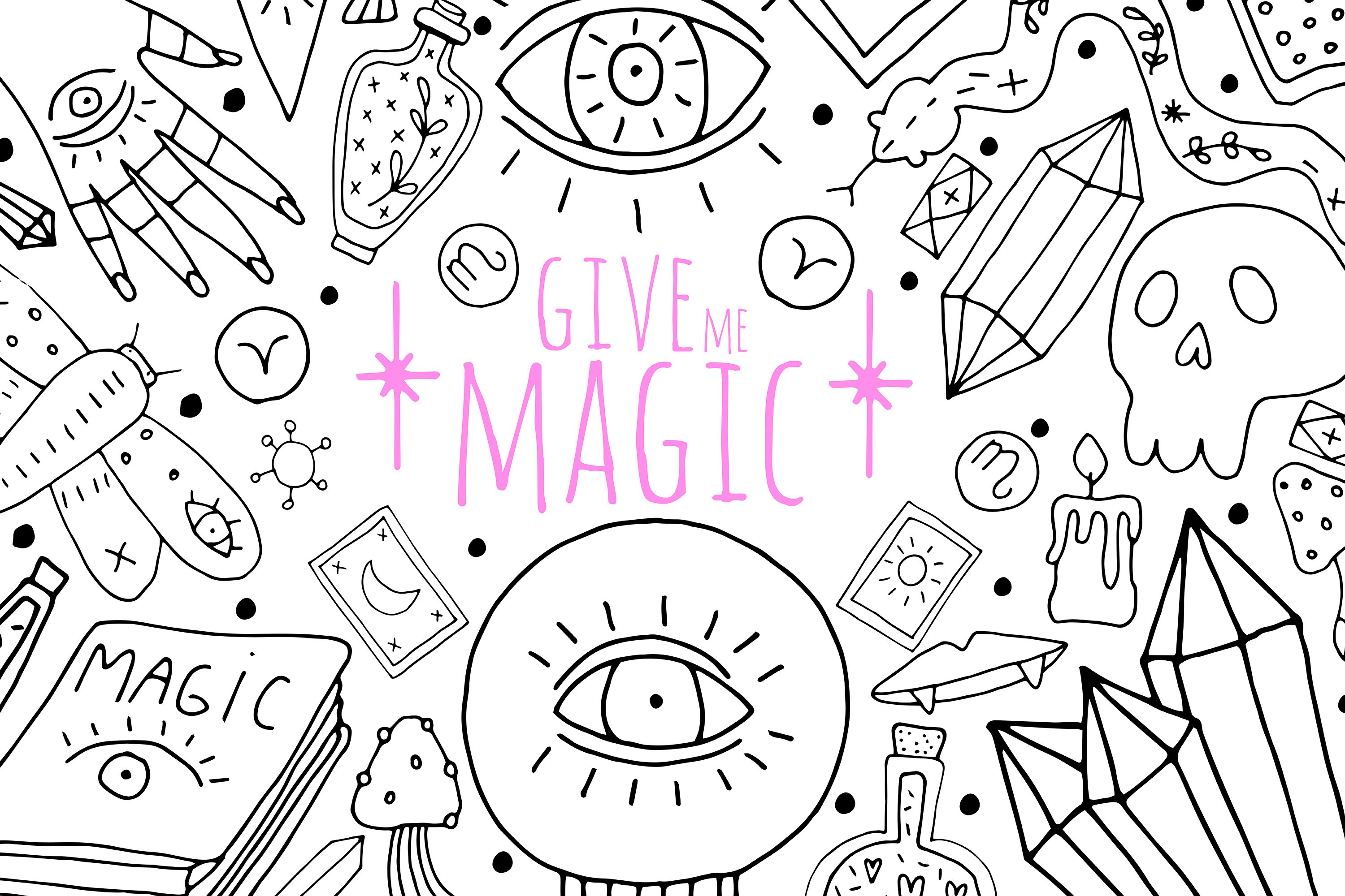 Modern vector mystic and magic set doodle clipart (1187797)