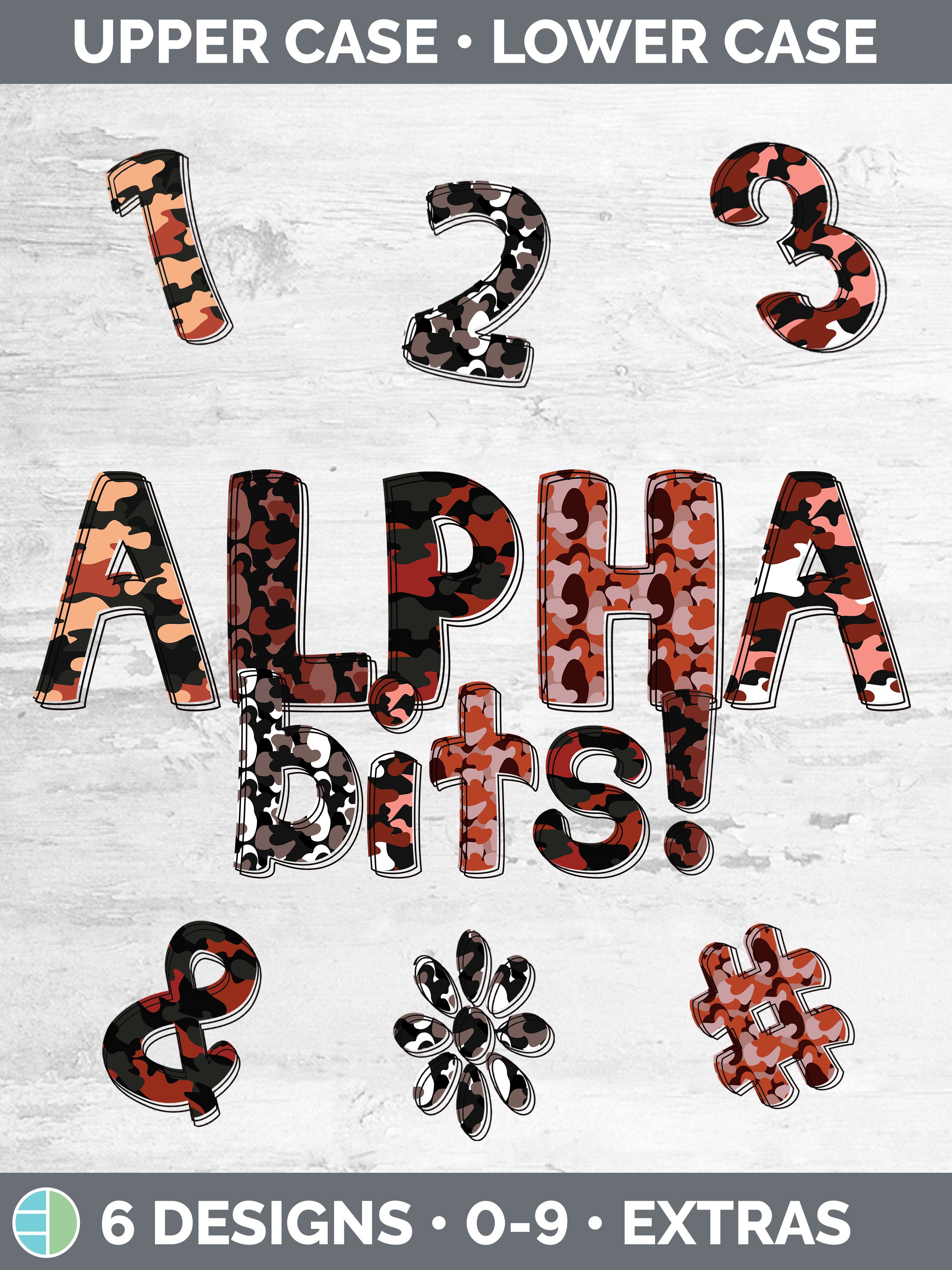 Red Camo Alpha Doodle | Sublimation Alphabet Set PNG