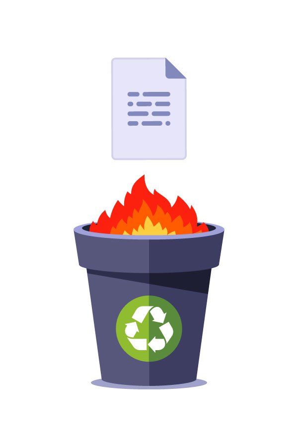 burn paper in the bin. destroy documents on fire