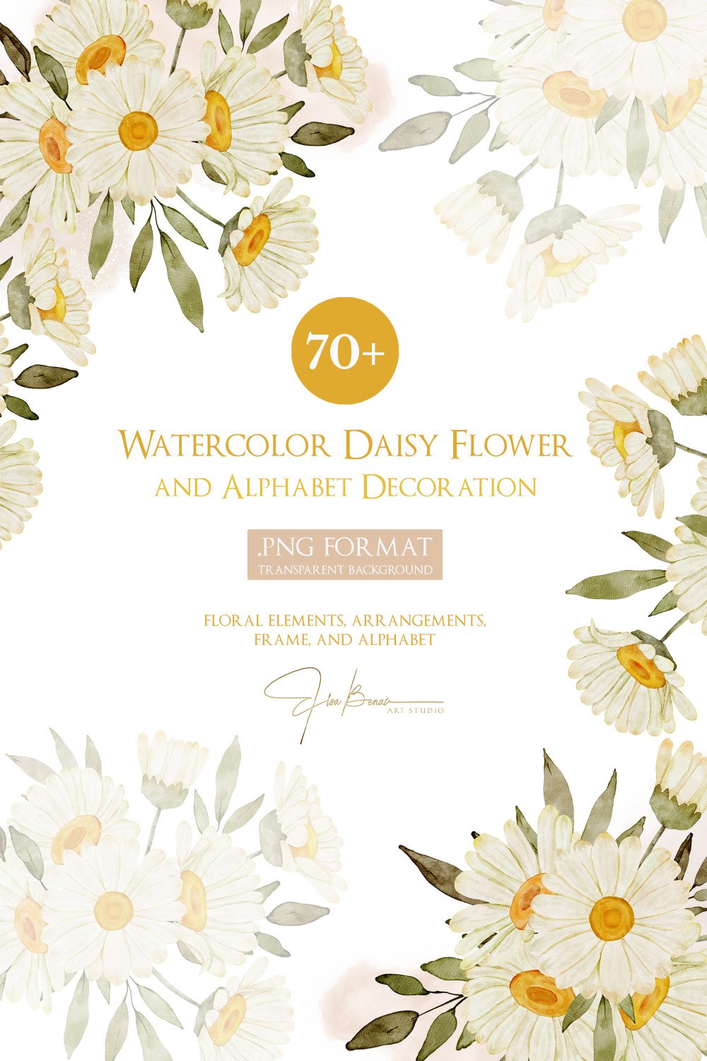 80+ Watercolor Cotton Flower and Alphabet Decoration