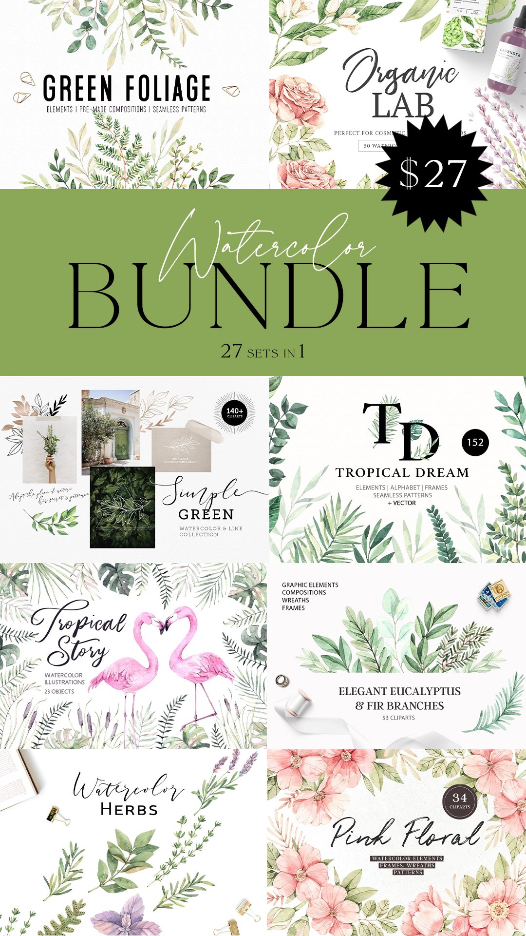 Floral bundle | Watercolor SUPER SALE | 27 sets in 1