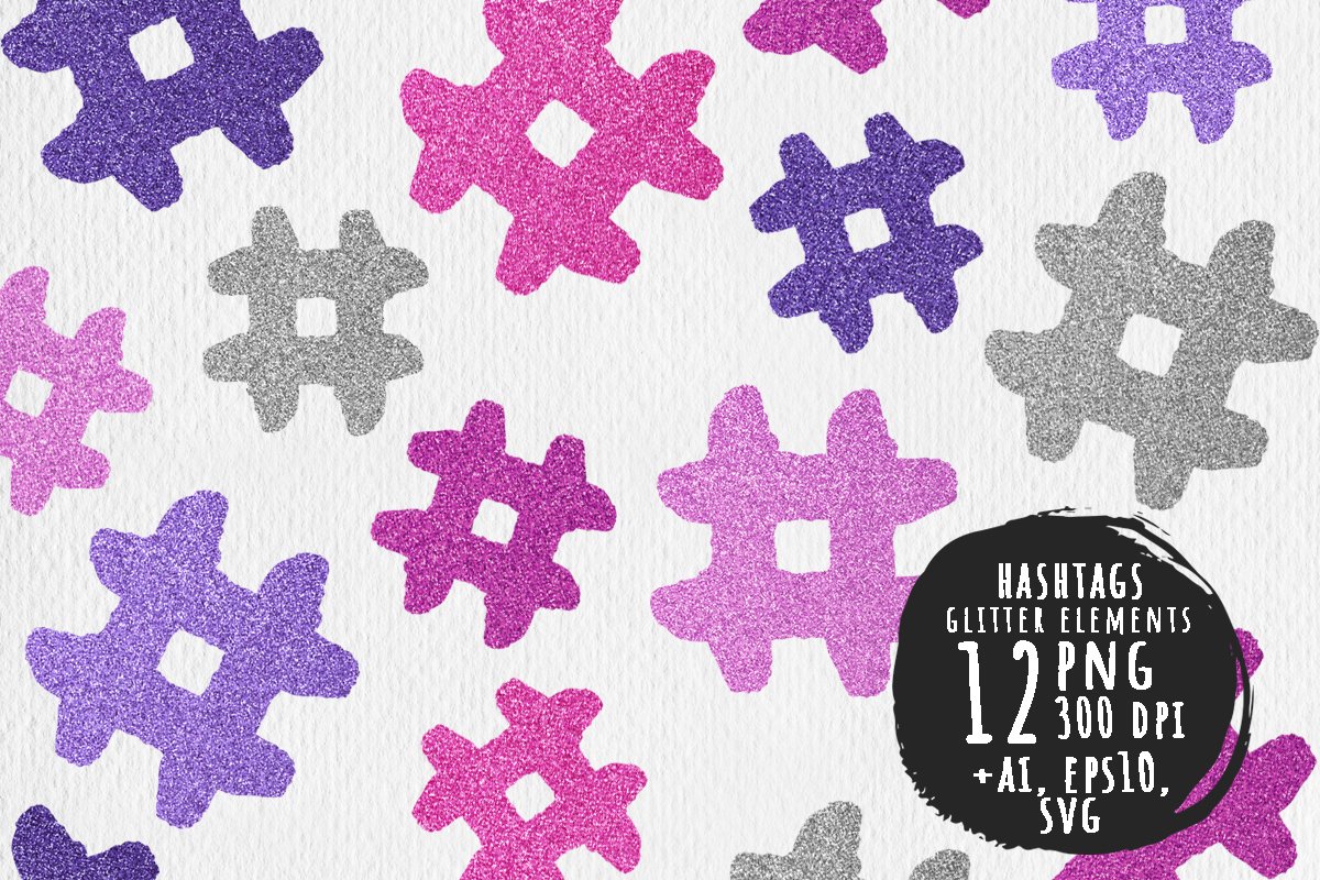 Glitter Hashtags in romantic pink colors