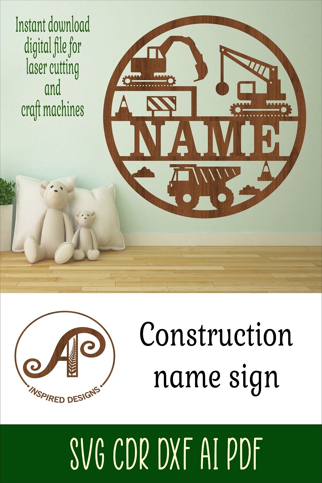 Construction name sign svg laser cut template