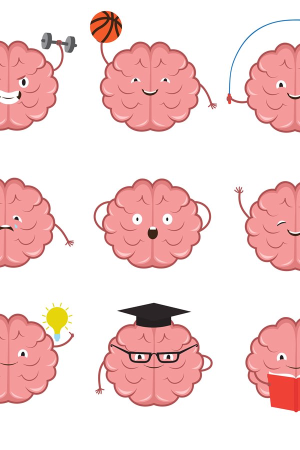 Strong, healthy, sports and smart brain vector cartoon chara