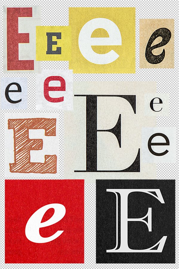 Ransom Note Paper cut letter E Cutouts for crafting