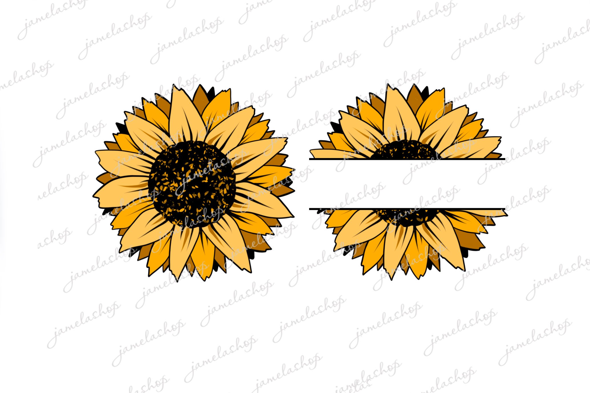 Split Sunflower PNG Monogram flower clip art