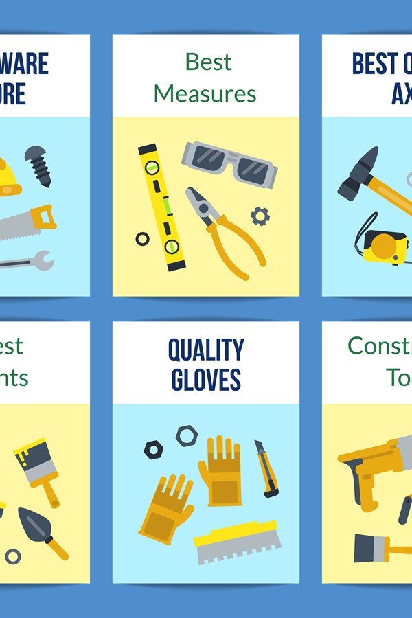 Vector flat construction tools card set