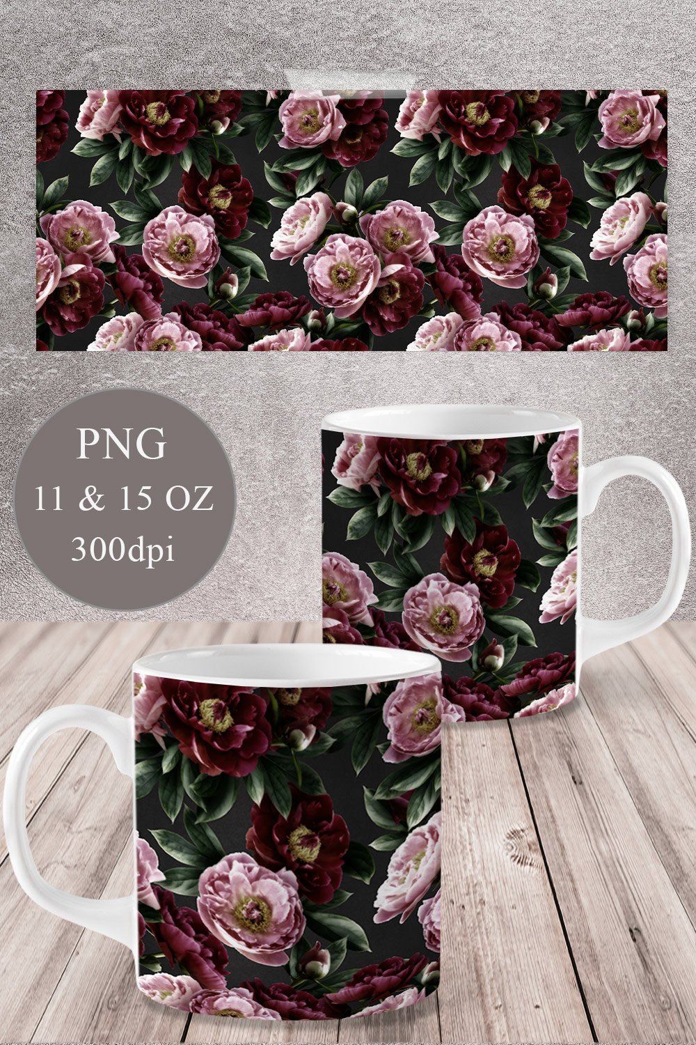 Floral Mug Sublimation | Moody Flowers Design Wrap