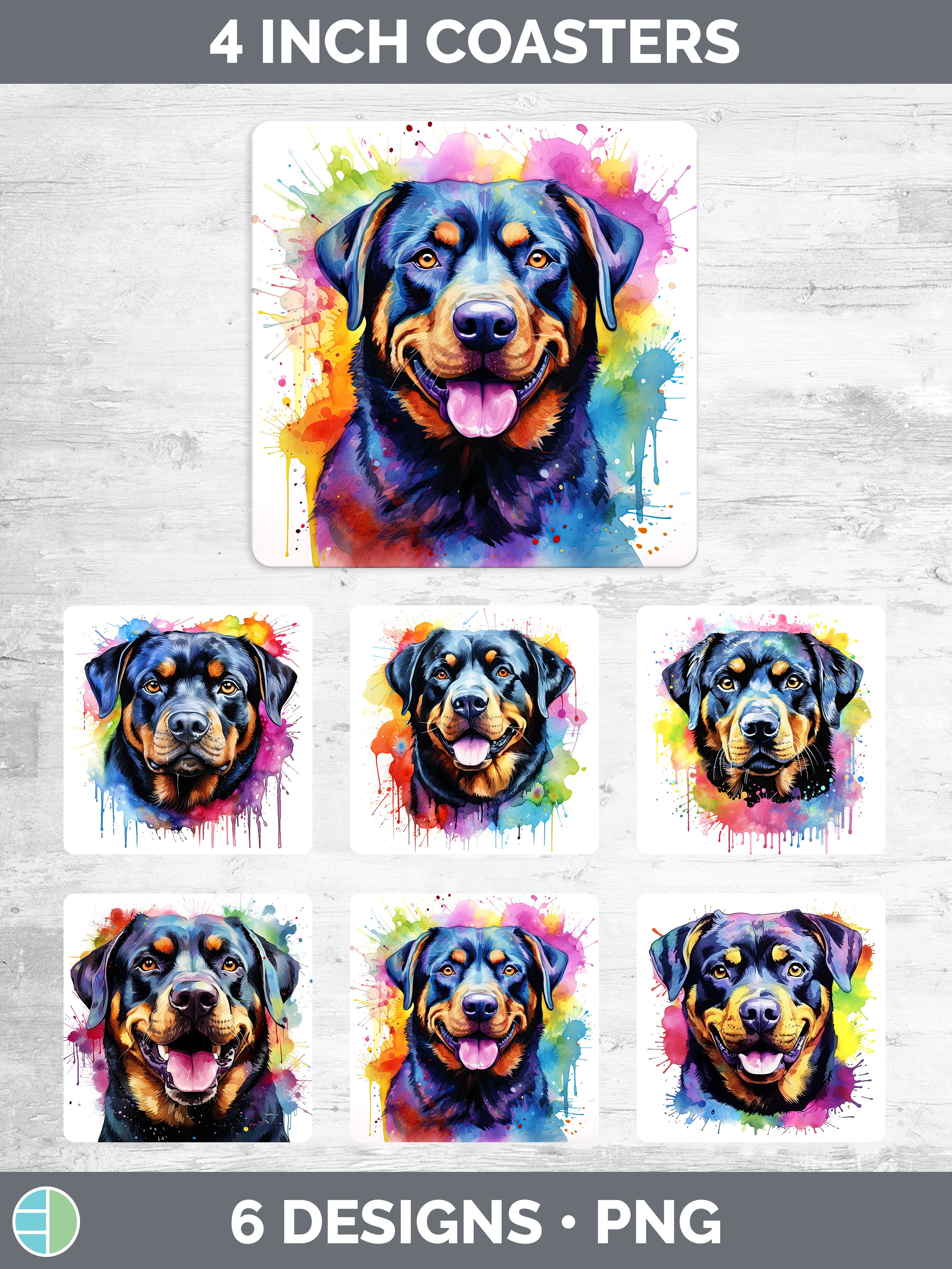 Splat Rainbow Rottweiler Dog Square Coaster | Sublimation Co