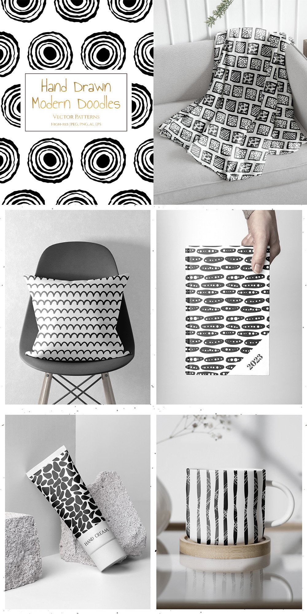 Hand Drawn Modern Doodles Patterns